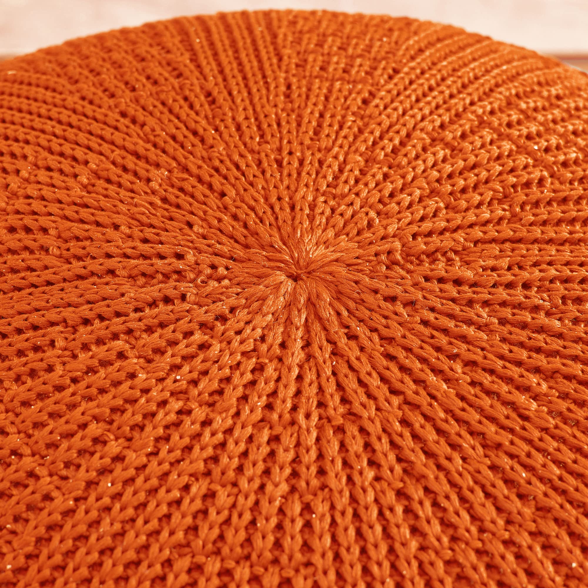 ARTPLAN Outdoor Pouf Ottoman Foot Rest Hand Weaving Knight Home Nahunta Pouf Round Kintted Olefin,Orange