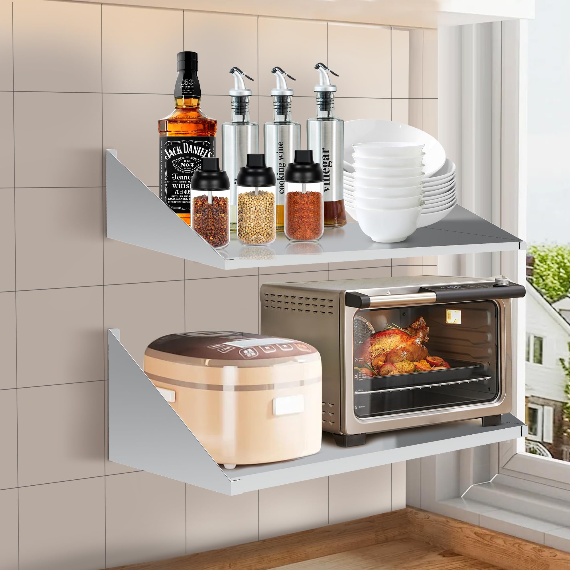 Artqiu Microwave Shelf Wall Mount 25"x18" Heavy Duty Oven Rack for Wall Mount 304 Stainless Steel Shelf for Multi-Function Use Heavy Duty Storage Rack for Restaurant, Kitchen, Bar, Home, and Hotel