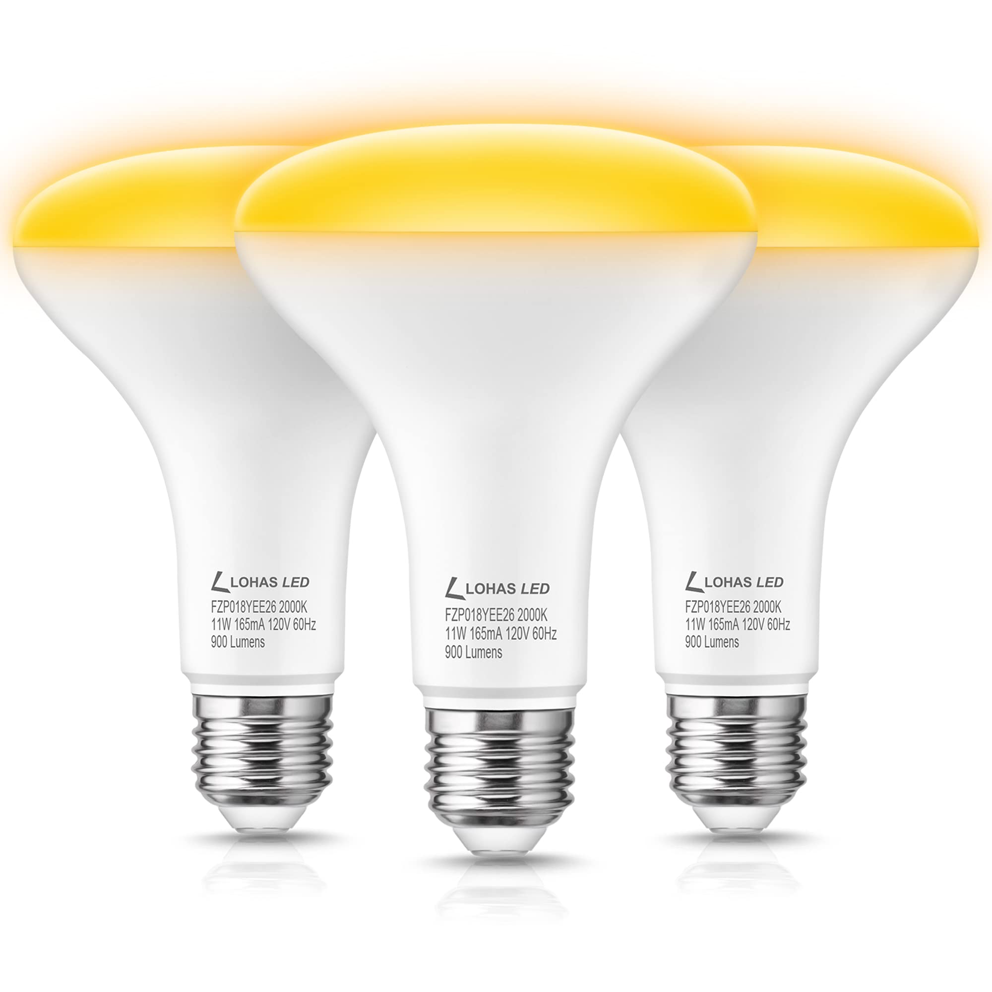 L LOHAS LED Yellow Bug Light Bulbs Outdoor, 65W Equivalent BR30 Bug Flood Lights for Outside, Non-Attracting, 11W Amber Porch Lights, E26 Base, Non-Dimmable, UL Listed, for Patio Deck Backyard, 3 Pack