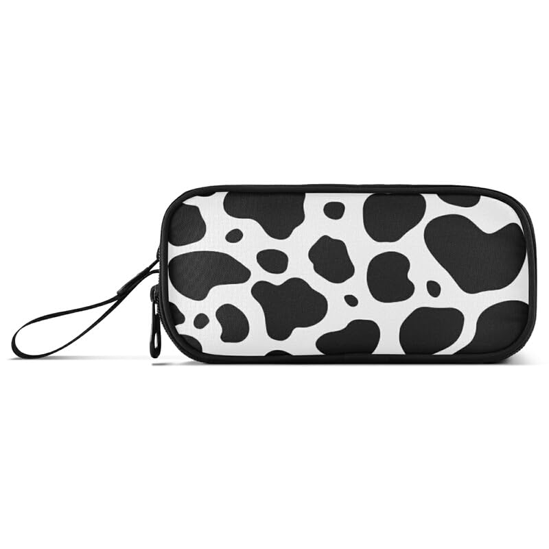 Sletend Cow Print Pencil Case Big Capacity Handheld 3 Compartments Pencil Pouch Portable Large Storage Canvas Pencil Bag for Boys Girls Adults Students