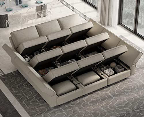 Belffin Modular Sectional Sofa with Ottomans Velvet Reversible Sofa with Chaise Sleeper Sofa Bed with Storage Seat Grey…