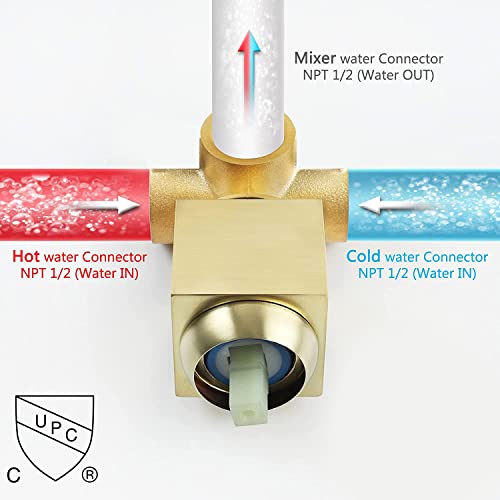 Brushed Gold Shower Faucet GGStudy Single Function Shower Trim Kit with Rough-in Valve Shower Set Bath Rainfall Shower Faucet System 10 inch Square Stainless Steel Metal Shower Head