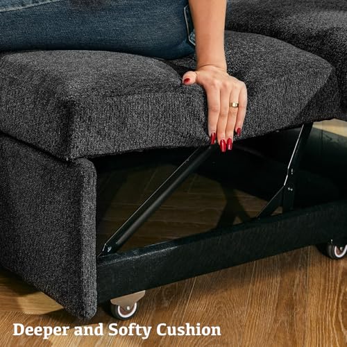 Belffin Modular Sectional Sleeper Sofa with Pull Out Couch, U Shaped Sleeper Pull Out Bed, Convertible Sectional Couches for Living Room, Dark Grey