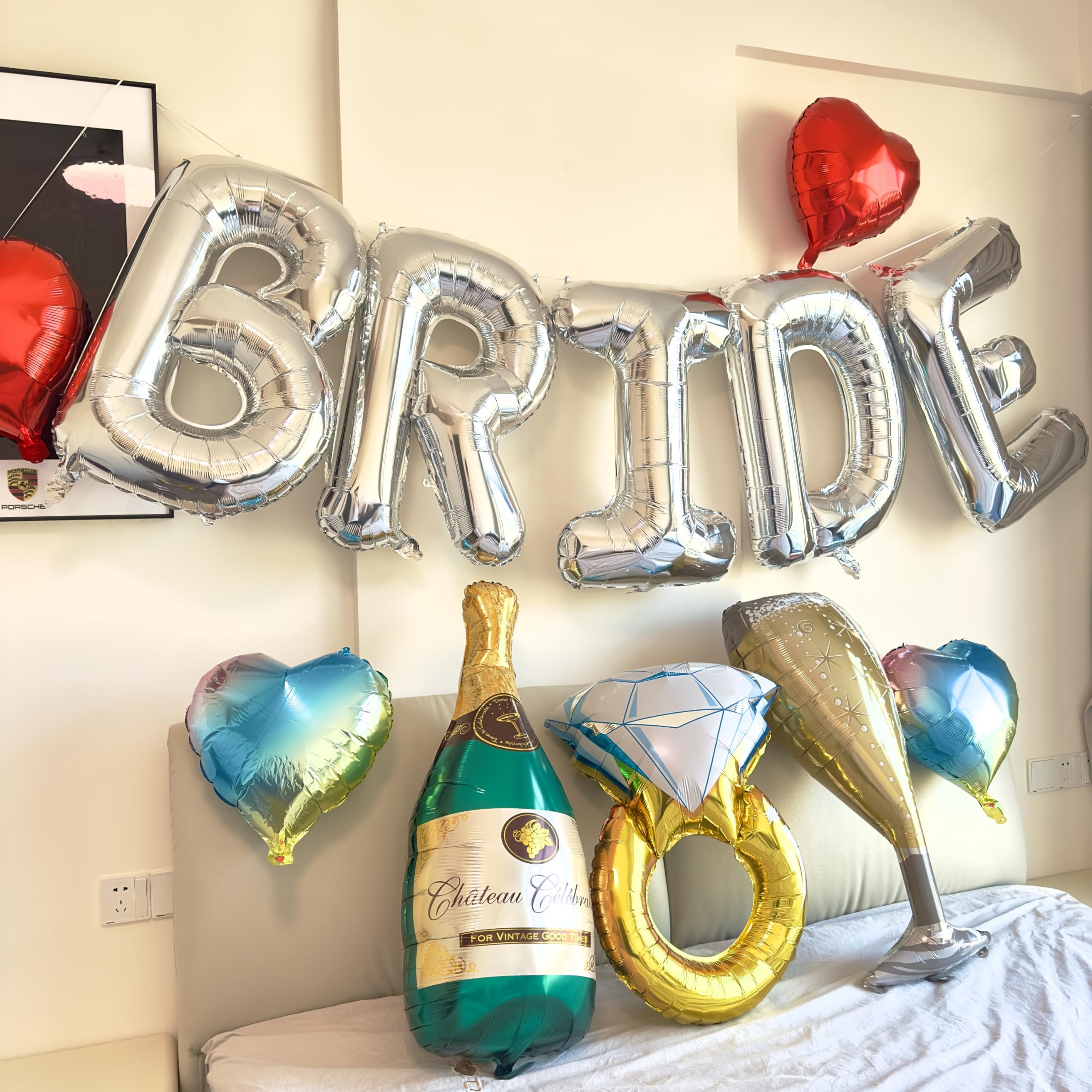 Huge Silver Bride Balloons Set, Diamond Ring Balloon, Silver Bachelorette Party Decorations Bride Balloons Bachelorette Bachelorette Balloons,Bridal Shower Balloon, Bride Decorations