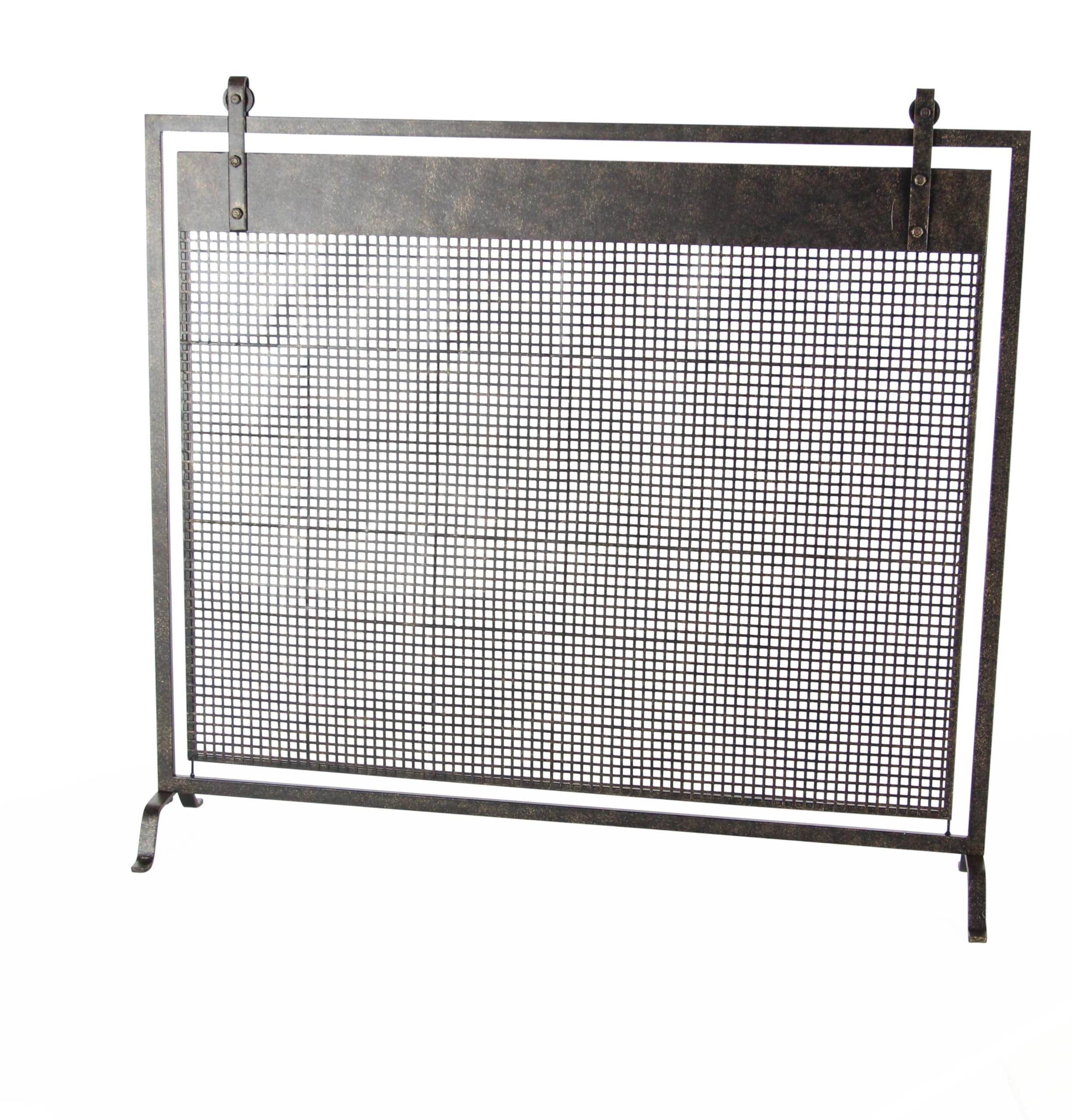 Deco 79 Metal Geometric Fireplace Screen Suspended Grid Single Panel with Bolted Detailing, 38" x 9" x 35", Black