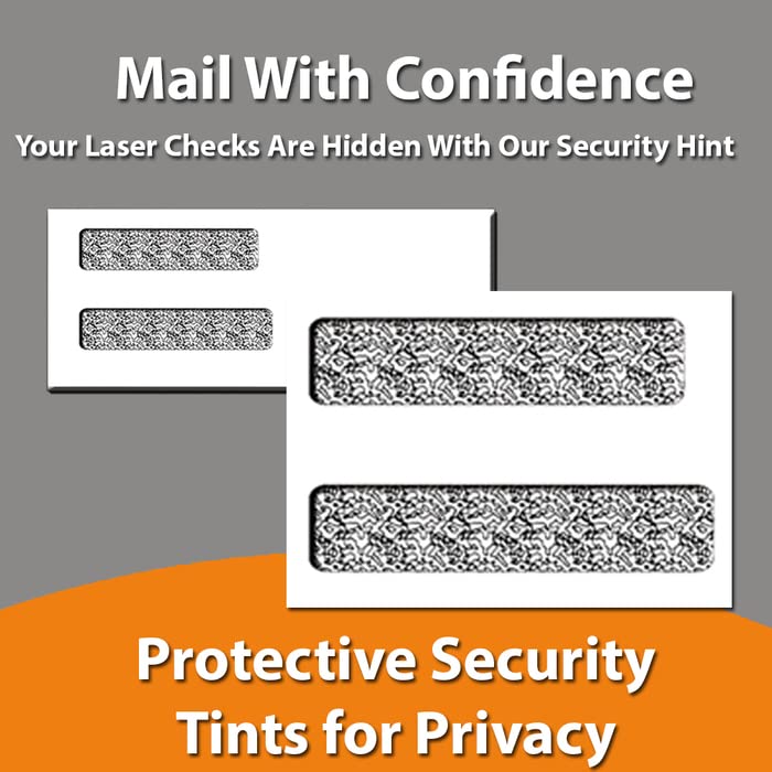 Checks for Less Check Envelopes, Double Window Envelopes, Tinted Security Envelopes, Wallet Check Envelopes for Software Compatible Checks (500 Envelopes, 6.25” x 3.5”)