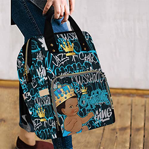 Artsadd Personalized Name Diaper Bag Backpack, Graffiti Crown Nappy Backpack Travel Shoulder Bag Customized Multifunction Baby Bags for Baby Shower Birthday