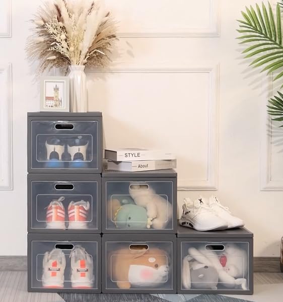Domsanistor 4 GridsFolding Storage Bins with Lids, Stackable ClosetOrgamizers,Collapsible Storage Boxes, Fabric-PlasticStorage Bins with Door for Clothes, Shoes 11.8x15.75x39.37 inches