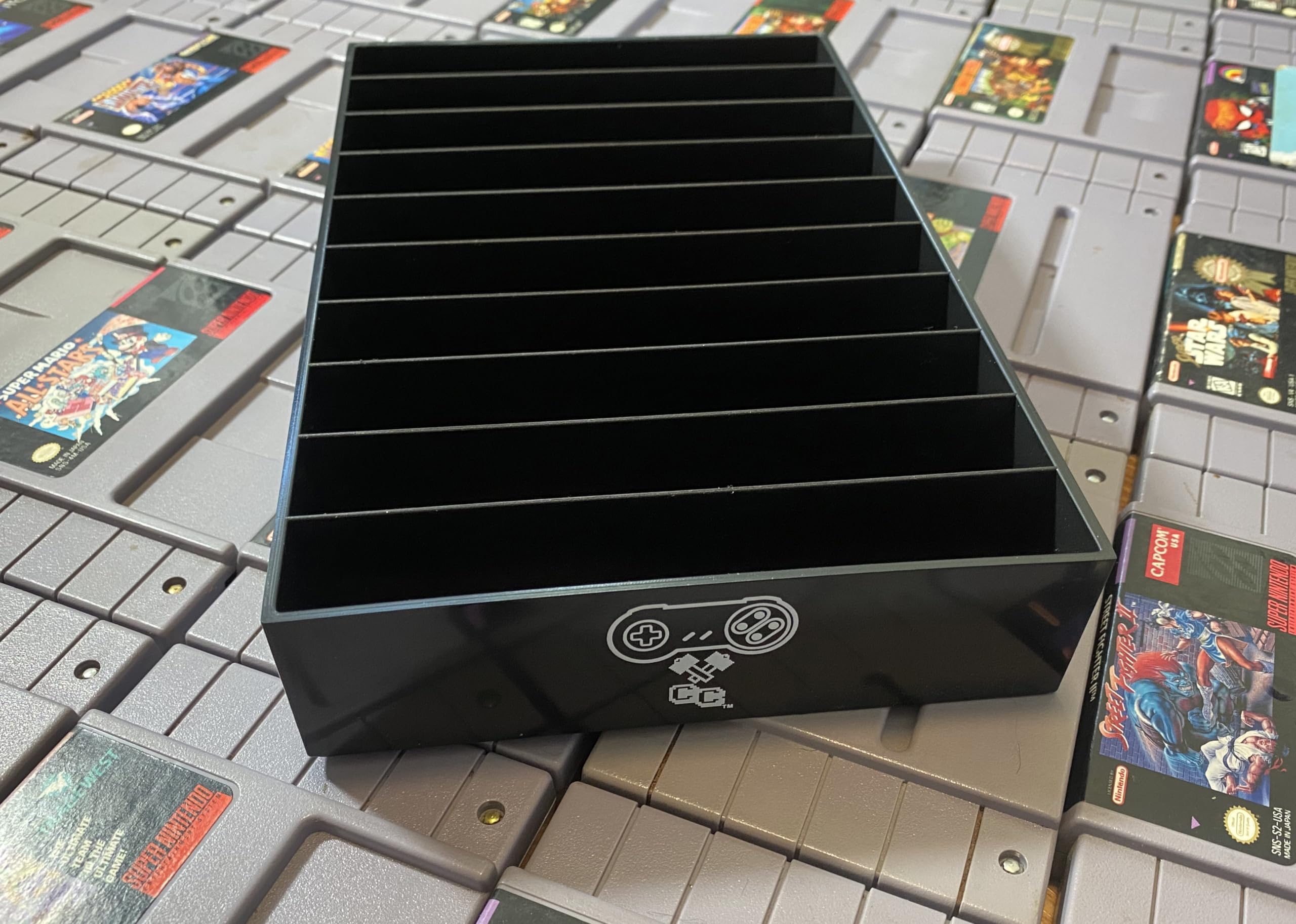 Collector Craft Black Game Organizer Compatible with Nintendo SNES Cartridge, Dust Cover, Cartridge Holder, Super Nintendo Entertainment System