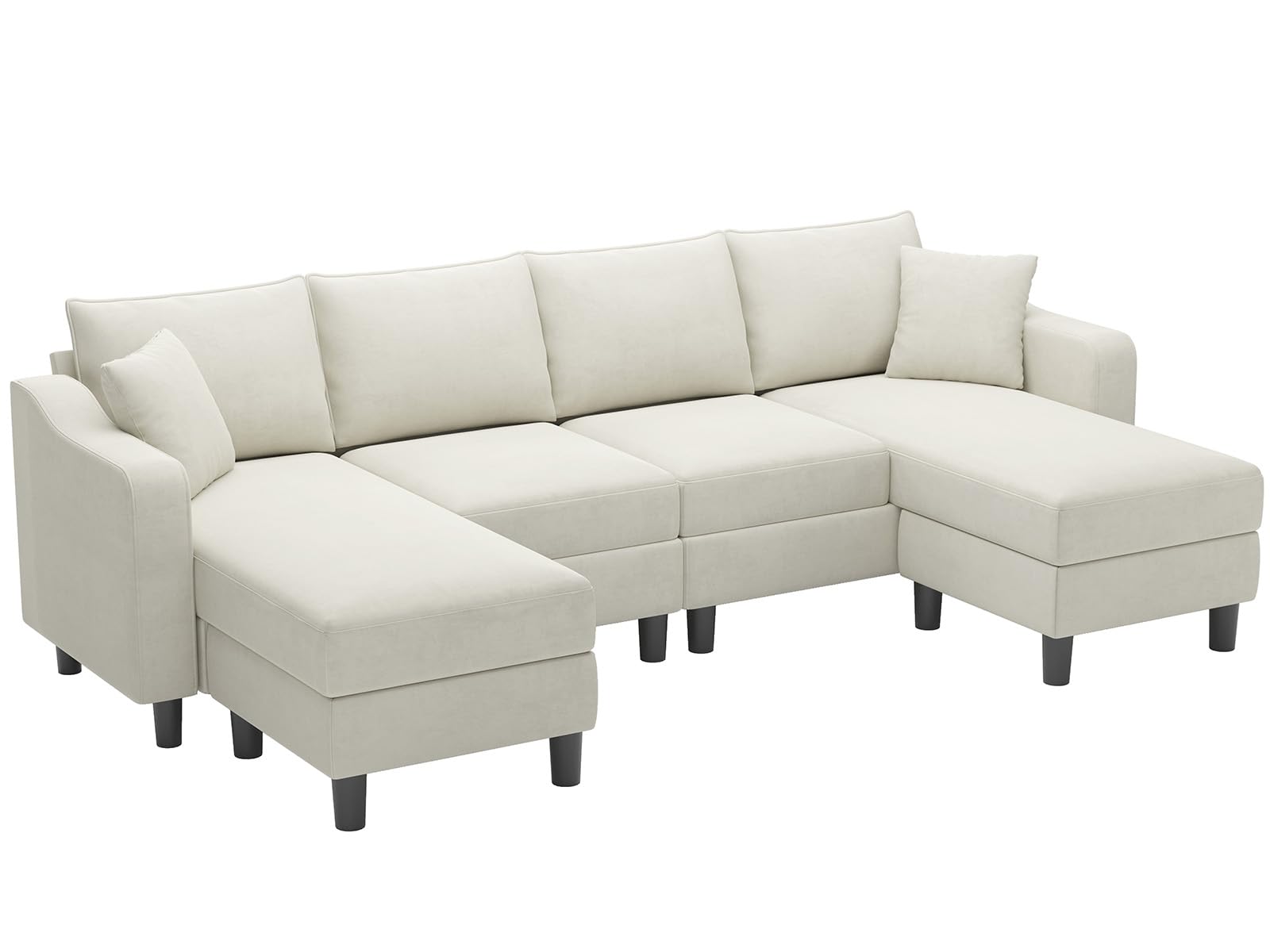 Belffin U Shaped Sectional Sofa Velvet Convertible Sofa with Reversible Chaises Sectional Couches with Ottomans for Living Room (Beige)…