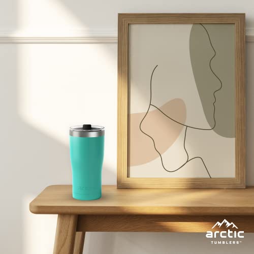 Arctic Tumblers | 20 oz Matte Turquoise Insulated Tumbler with Straw & Cleaner - Retains Temperature up to 24hrs - Non-Spill Splash Proof Lid, Double Wall Vacuum Technology, BPA Free & Built to Last