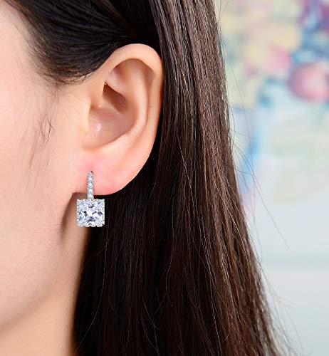 925 Sterling Silver 0.27Inch Princess Cut Cubic Zirconia Leverback Earrings for Women