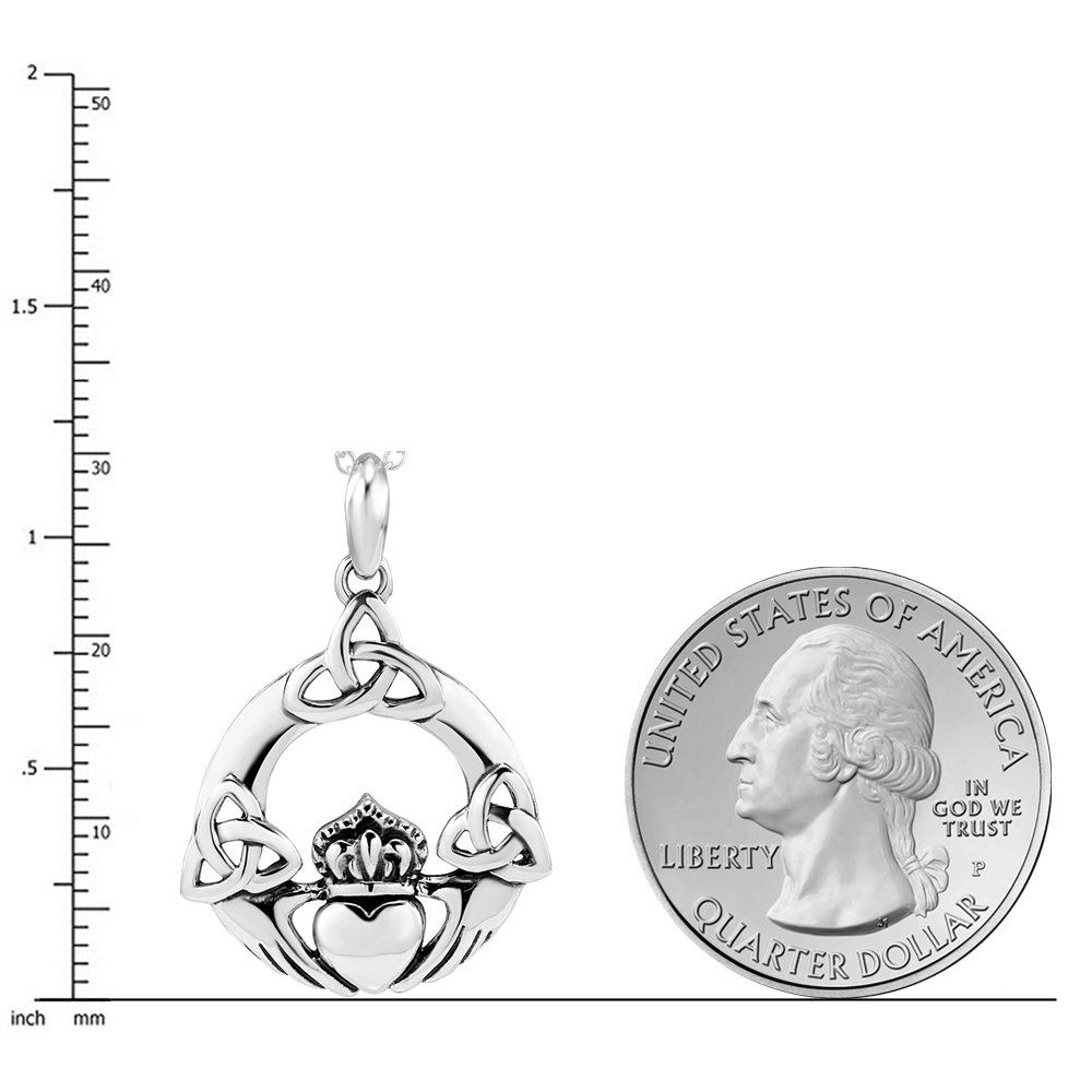 925 Sterling Silver Oxidized Irish Claddagh Friendship Celtic Knot Pendant Necklace, 18"