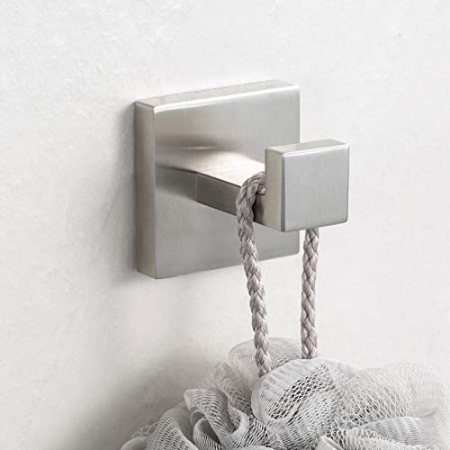 YGIVO Bathroom Hooks, Towel Robe/Coat Clothes Hook Brushed Nickel SUS304 Stainless Steel Square Hanger Wall Hooks Heavy Duty for Bath Kitchen Bedroom Garage Hotel Wall Mounted 2 Pack