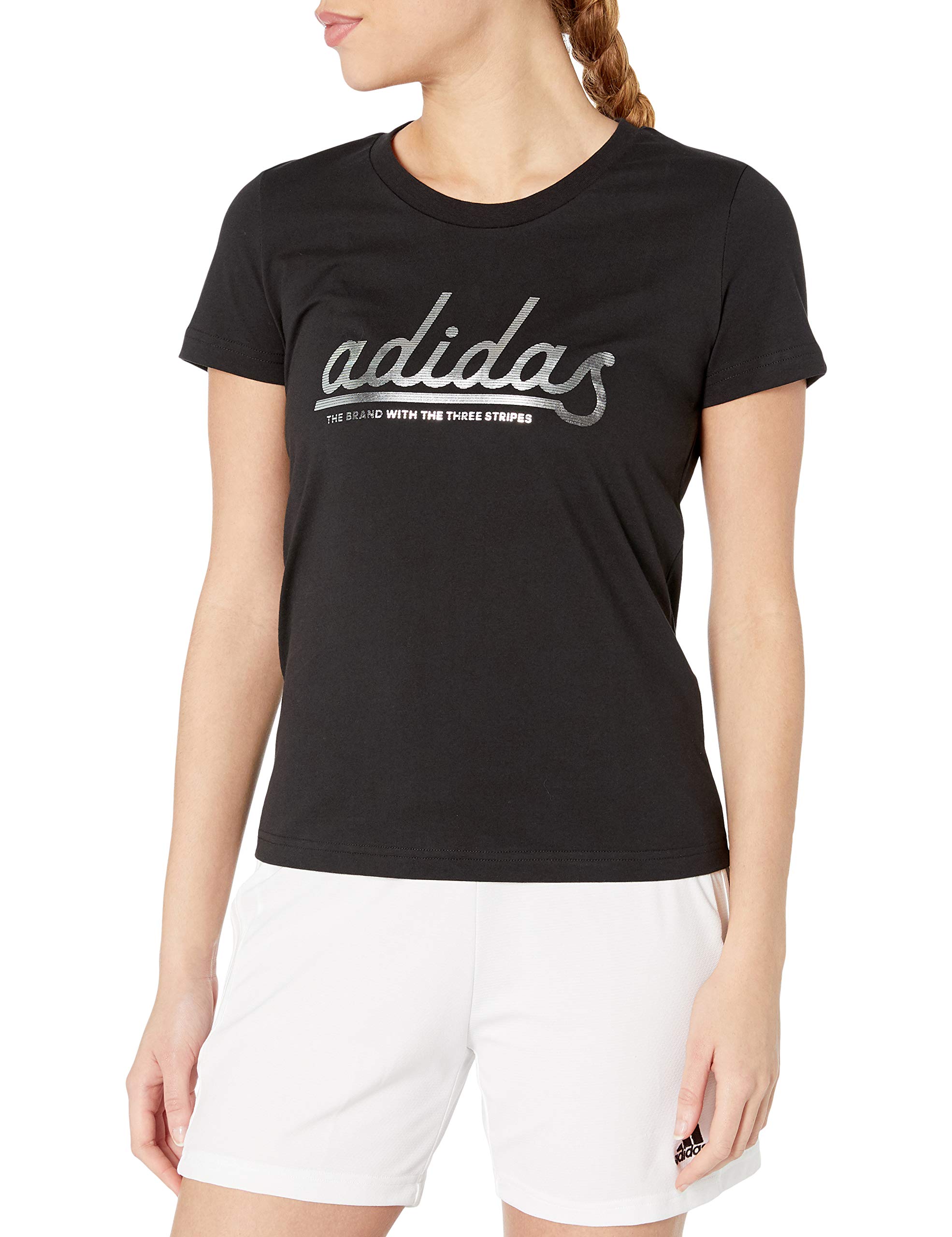 adidas Women's Foil T-Shirt White/Gold Metallic Medium