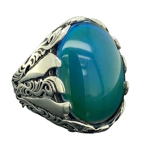 Handmade Ring, Silver Oval Sense Stone Ring, Color Changing Ring, Color by Temperature Mood Charm, 925k Sterling Silver Ring