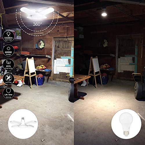 YiaMia LED Basement Lights Led Garage Lights LED Shop Light,6000LM 60W Deformable LED Light Bulbs Garage Ceiling Lighting,Workshop Light for Garage, Workshop, Workbench, Barn, Warehouse (1 Pack)