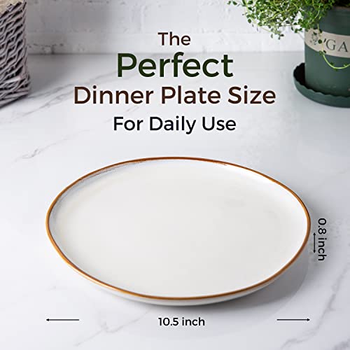 AmorArc Ceramic Dinner Plates Set of 6, 10.5 Inch Handmade Reactive Glaze Stoneware Plates, Large Rustic Shape Dinnerware Dish Set for Kitchen, Microwave & Dishwasher Safe, Scratch Resistant - Ivory