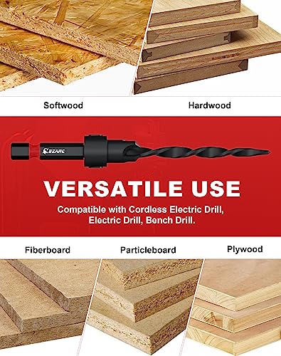 EZARC Countersink Drill Bit Set, 3 PCS Tapered Drill Bits Counter Sinker Set, 1/4" Hex Shank Quick Change for Woodworking, Pilot Screw Hole Set