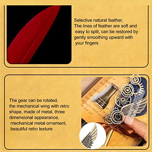 GLOGLOW Feather Pen Set, Vintage Calligraphy Quill Pen Set with 5 Nibs Stamp Pen Holder Letter Knife Spoon Empty Ink Bottle for Calligraphy Lovers Wine Red
