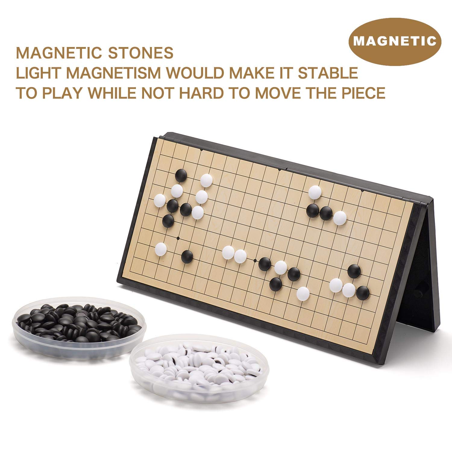 AMEROUS 11 Inches Magnetic Go Game Set (19 x 19), Travel Foldable Board Game Set with Magnetic Plastic Stones & Go Game Rules for Beginner, Kids, Adults (Weiqi)