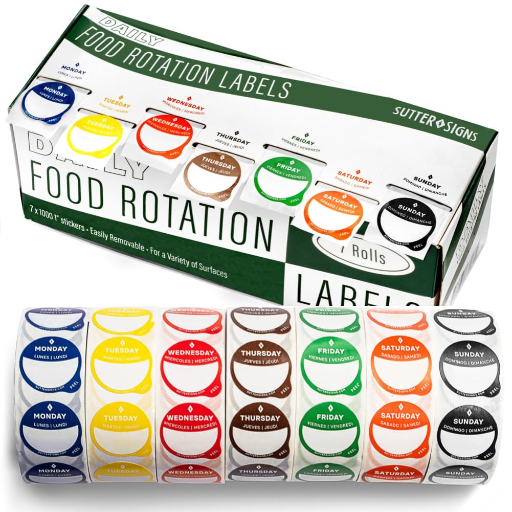 Day Dots Food Labels | 1" Date Dot Stickers for Food Containers, 7000 Labels with Dispenser Box