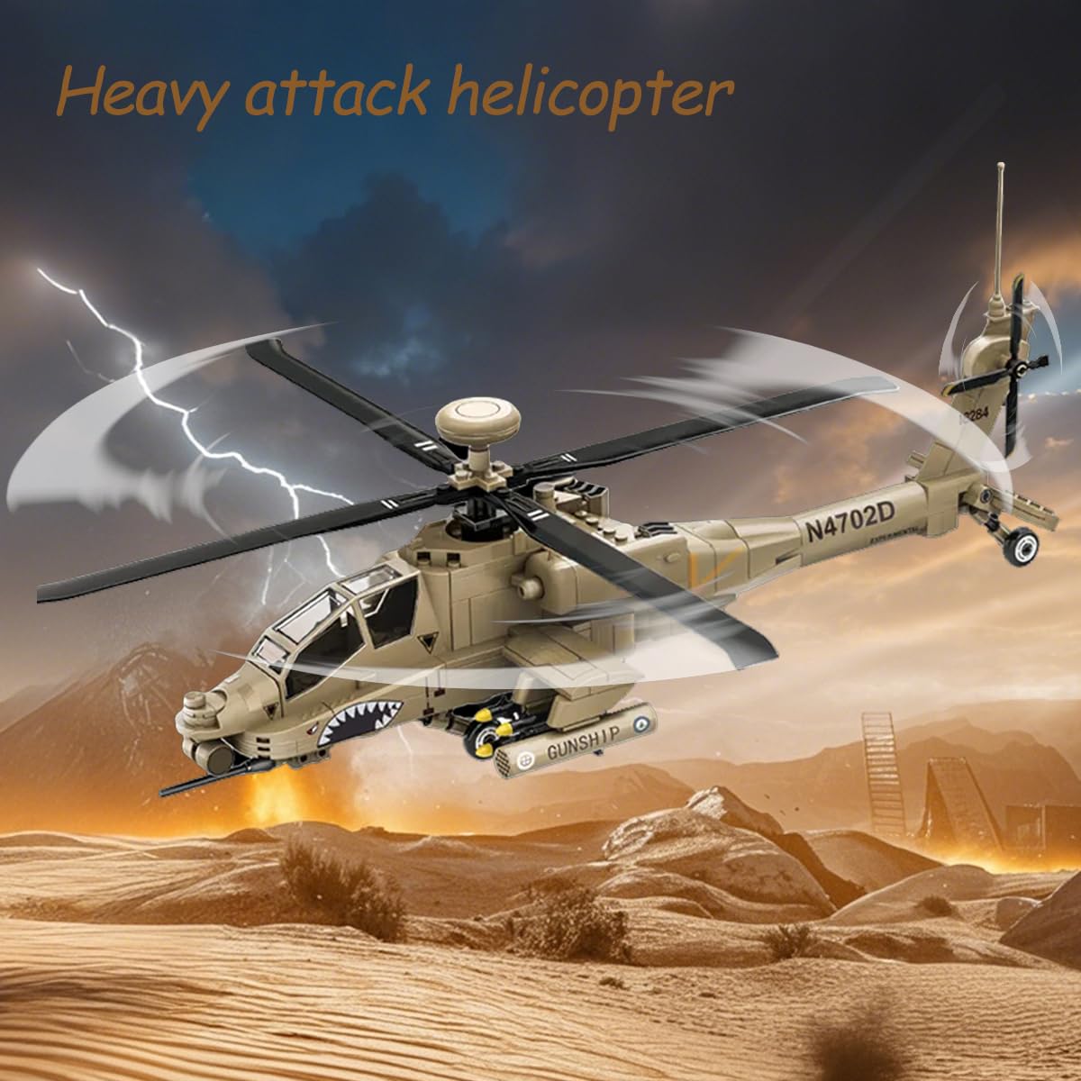 DAHONPA AH-64 Apache Helicopter Military Army Airplane Building Bricks Set, 255 Pieces Air-Force Build Blocks Toy, Gift for Kid and Adult.