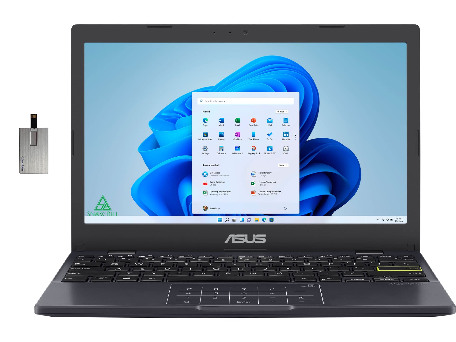 ASUS 2022 11.6" HD Laptop, Intel Celeron N4020 Processor, 4GB RAM, 64GB eMMC Flash Memory, Intel HD Graphics, HD Webcam, Star Black, 1-Year Office, Win11 S, 128GB SnowBell USB Card