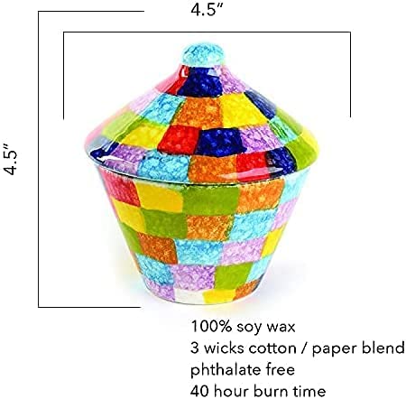 Handmade Italian 3 Wick Candle Scented Decorative Bowl w/Lid (4.25”) - Hand Painted Soy Candle Wax Inspired by Modigliani POP Collection – 40 Hour Burn Long Burn Candle w/Seaside Garden Scent
