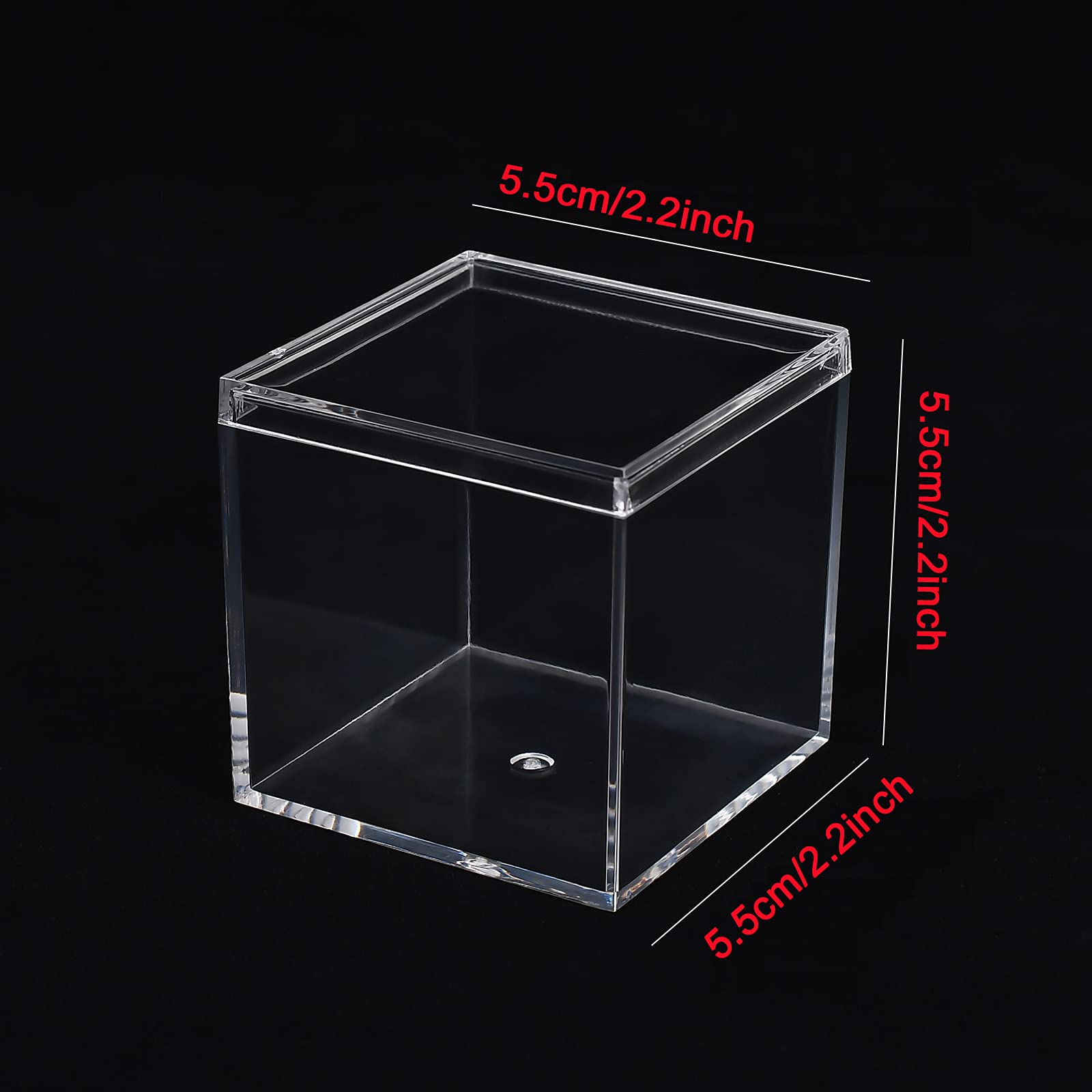 Dayaanee Small Acrylic Box Clear, 2Pcs Plastic Square Cube Containers with Lid Storage Box 2.2x2.2x2.2Inch/55X55X55mm for Candy Pill and Tiny Jewelry