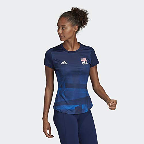 adidas Women's USA Volleyball Primeblue Replica Tee Team Navy Blue/Glory Blue M