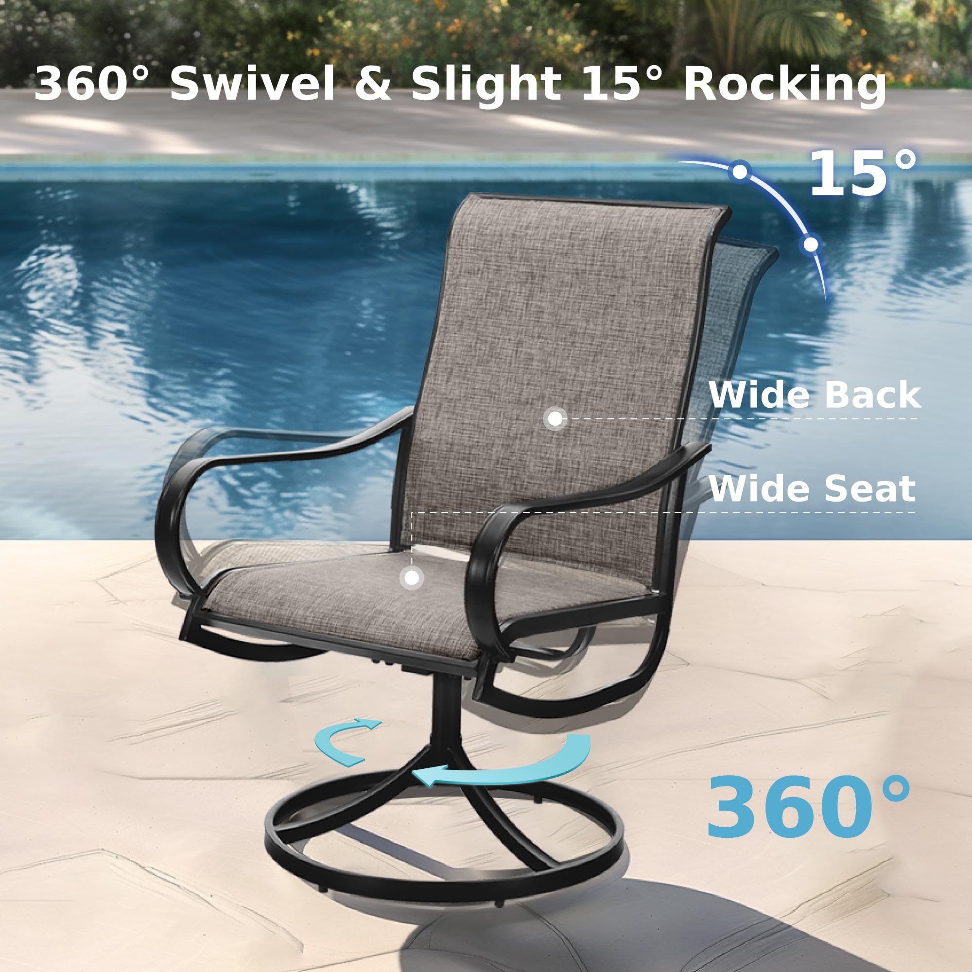 MFSTUDIO 4 Pieces Patio Sling Dining Swivel Chairs with Steel Metal Frame, Weather Resistant Outdoor Furniture Bistro Backyard Deck Chairs
