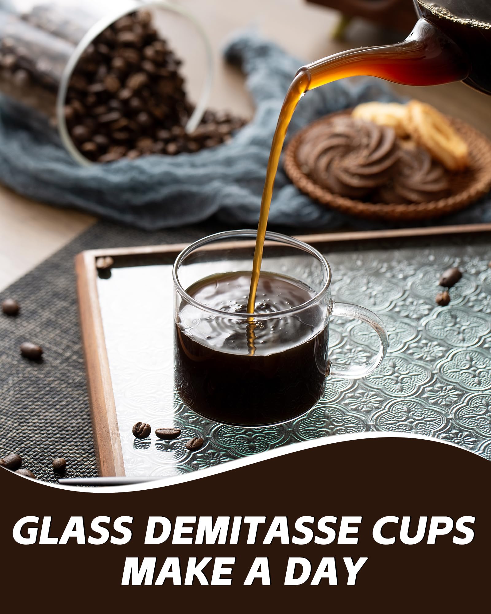 BOILMERIT Espresso Cups Set of 4, 5 oz Small Espresso Shot Glasses with Handle, Clear Espresso Coffee Mugs, Glass Demitasse Cups for Double Espresso or Tea, Coffee Machine, Espresso Accessories