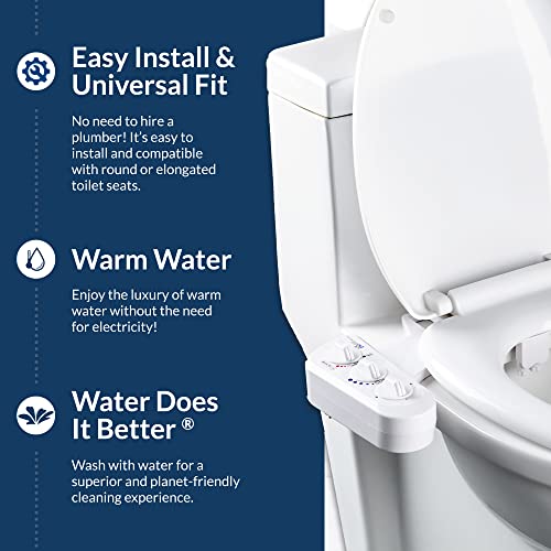 Bio Bidet BB-270 Hot & Cold Freshwater Spray, Non-Electric, Bidet Attachment For Toilet Seat, Posterior & Feminine Wash, Easy Install, White