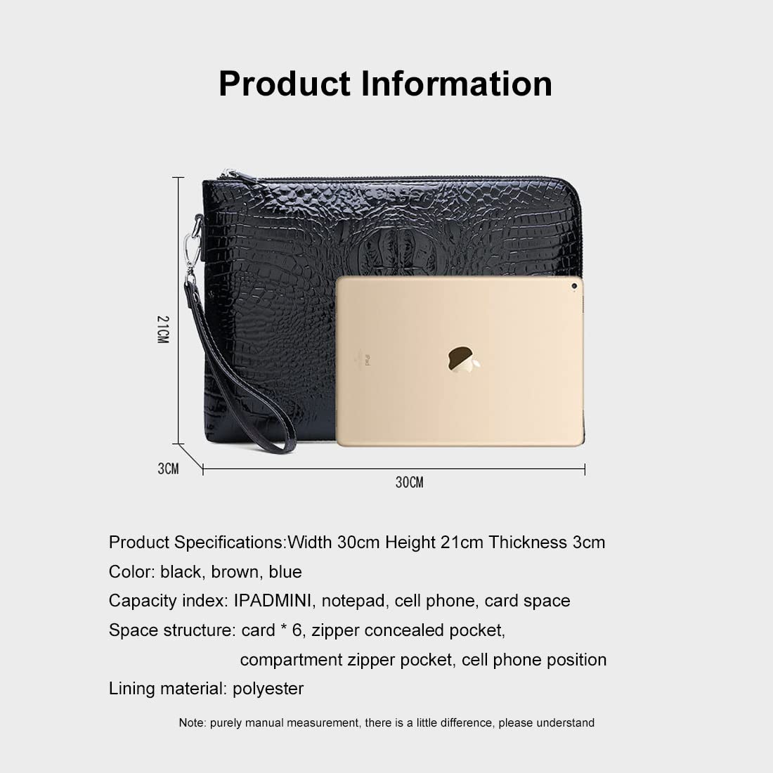 DAISHA Large Capacity Clutch Bag Purse,Business Wristlet Wallets for Men,Imitation crocodile leather texture Handbag Wallet.