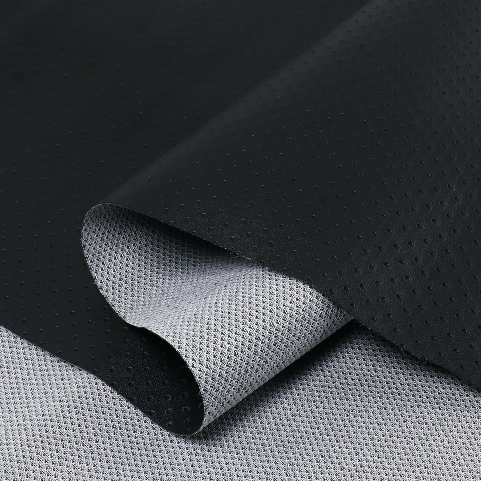 Black Soft Semi Perforated Leather Fabric 0.6mm Faux Marine Vinyl Leather Sheet Breathable & Wear Resisting for Vehicle Interior,Furniture Seats,Hand Made (5yard)