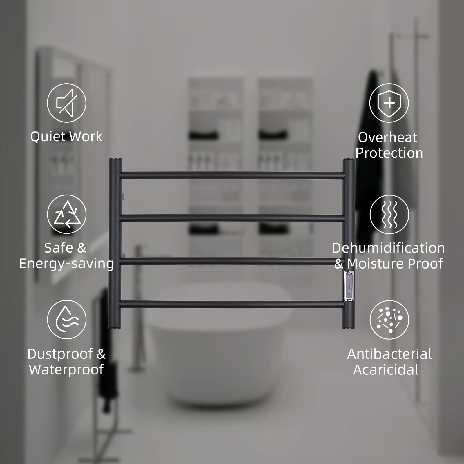 SHARNDY Towel Warmer with Built-in Timer ETW29 for Bathroom Wall Mounted Bath Towel Heater Plug-in Electric Heated Towel Rack Black
