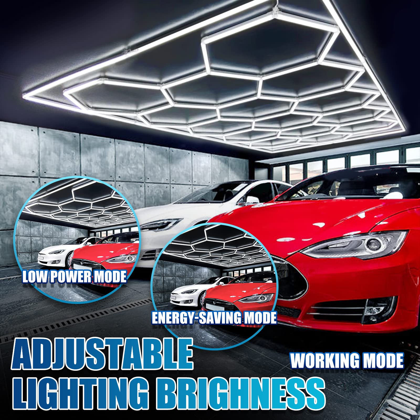 GOSLARLIT Hexagon LED Garage Lights,6500K Dimmable Ceiling Lights,Adjustable Brightness,High Energy-Saving Industrial Shop Lights for Market/Garage/Car Wash/Car Show(15.88fts x 7.98fts)