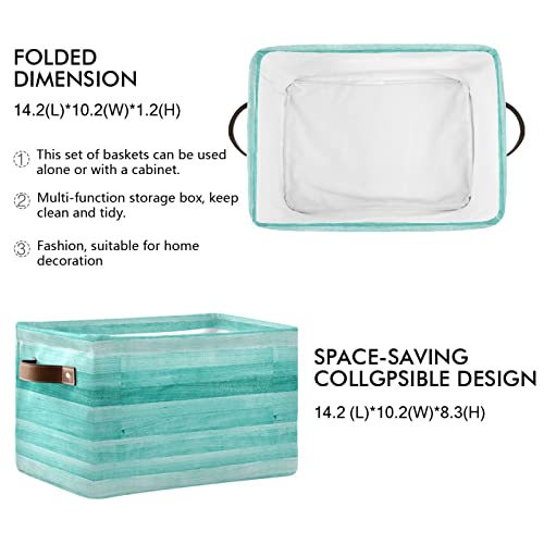 ALAZA Teal Turquoise Green Wood Large Storage Basket with Handles Foldable Decorative 1 Pack Storage Bin Box for Organizing Living Room Shelves Office Closet Clothes