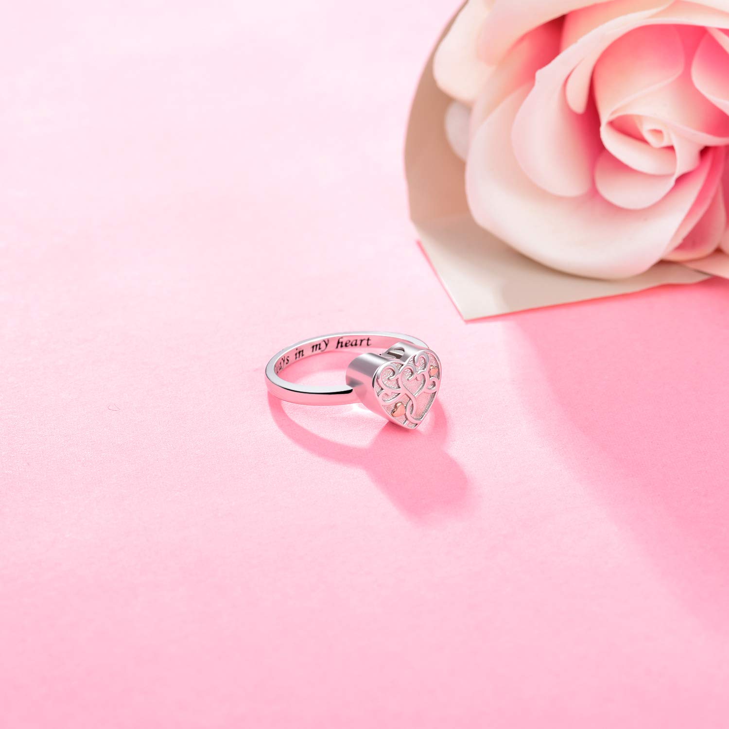 925 Sterling Silver Heart Tree of Life Flower Cremation Urn Ring for Ashes for Women Hold Loved Ones Finger Ring Memorial Keepsake Jewelry (10)