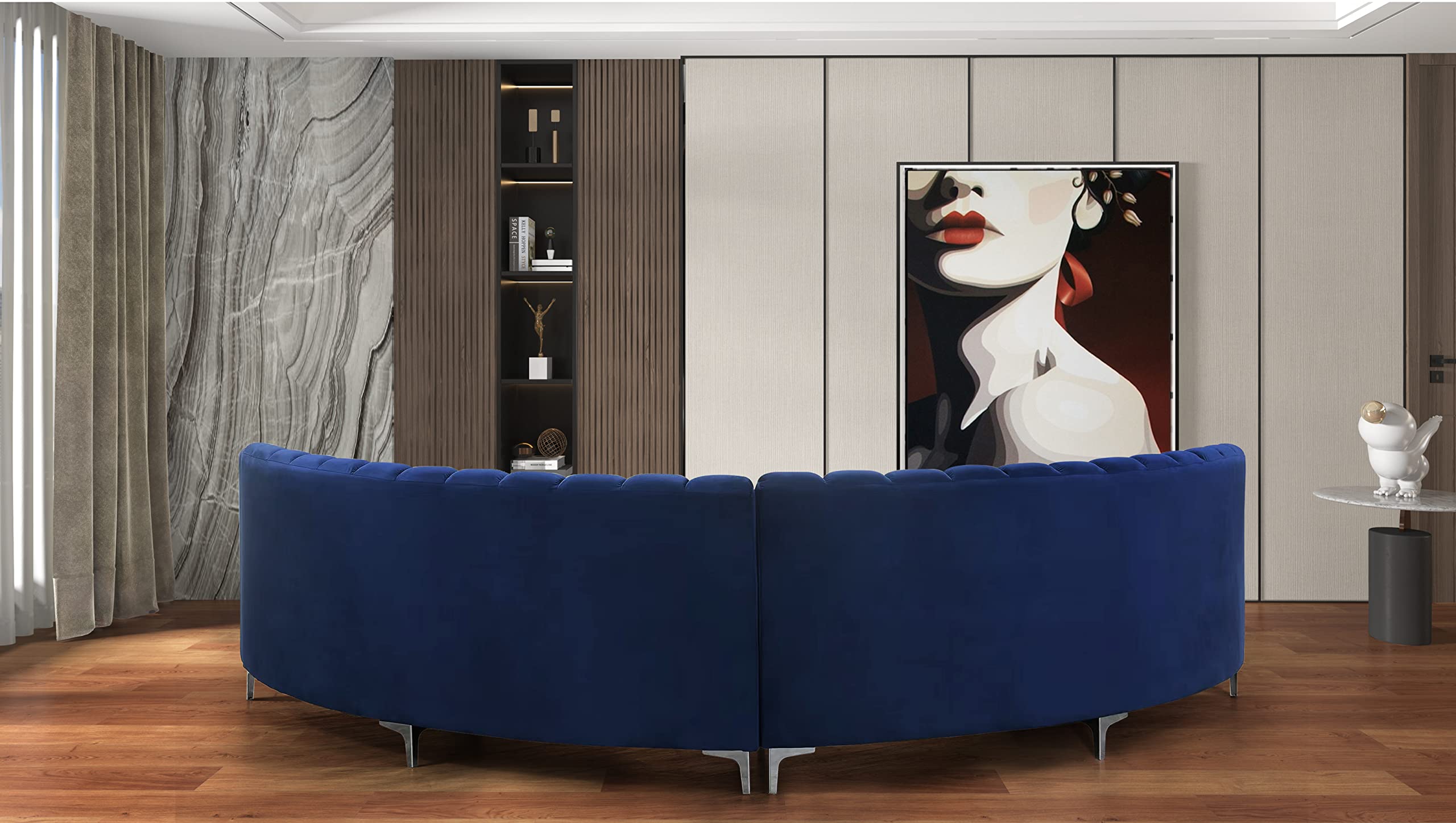 Legend Furniture Curved Sofa Velvet Symmetrical Modular Round couches for Living Room Sectional, 142" L x 32" D x 36" H, Blue