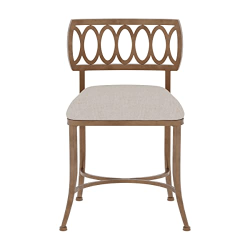Hillsdale, Canal Street Metal Vanity Stool with Interlocking Oval Back Design for Makeup Room or Bathroom, Golden Bronze