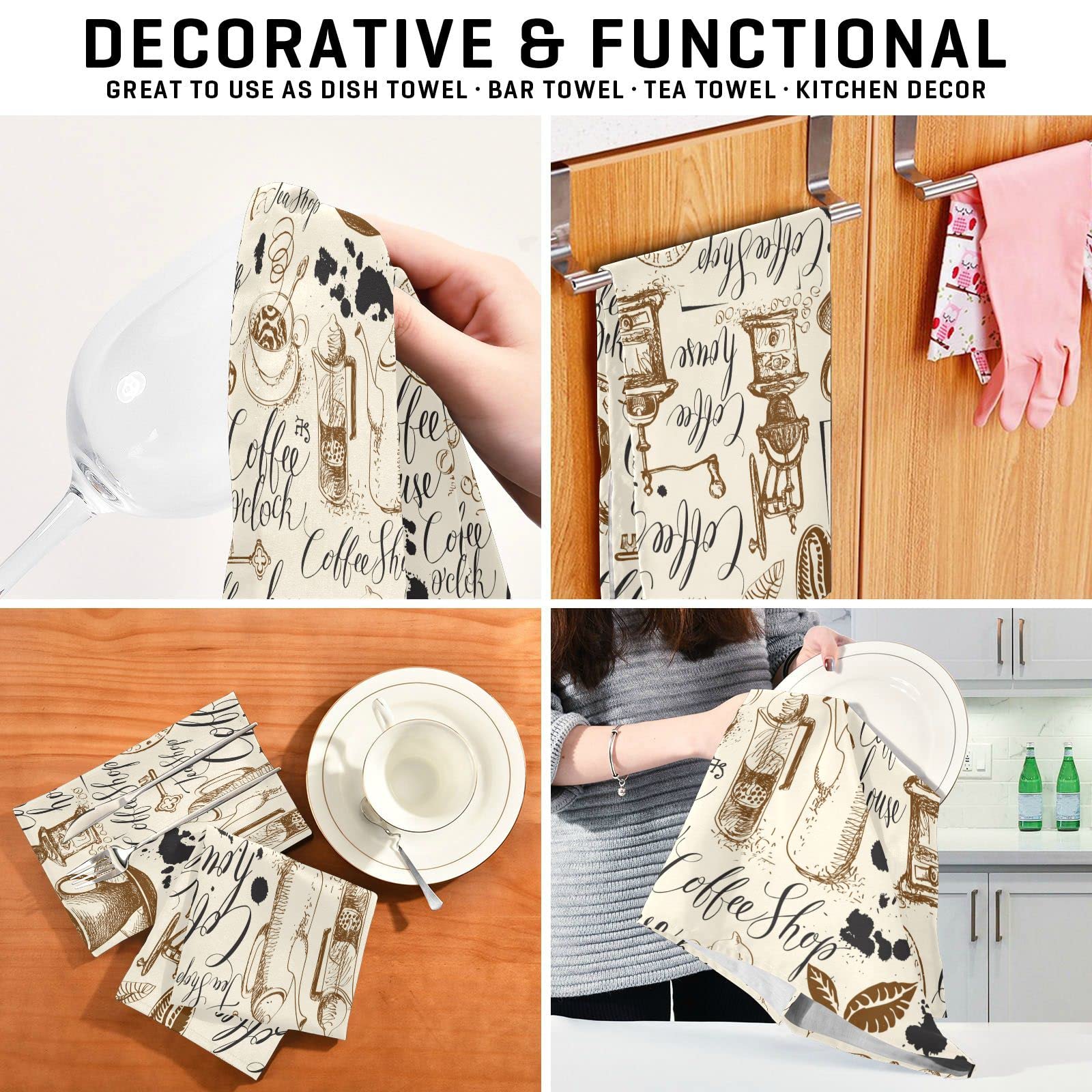 ALAZA Theme of Coffee and Coffee House Decorative Kitchen Dish Towels 1 Piece,Soft and Absorbent Kitchen Hand Towels Home Cleaning Towels Dishcloths,18 x 28 Inch
