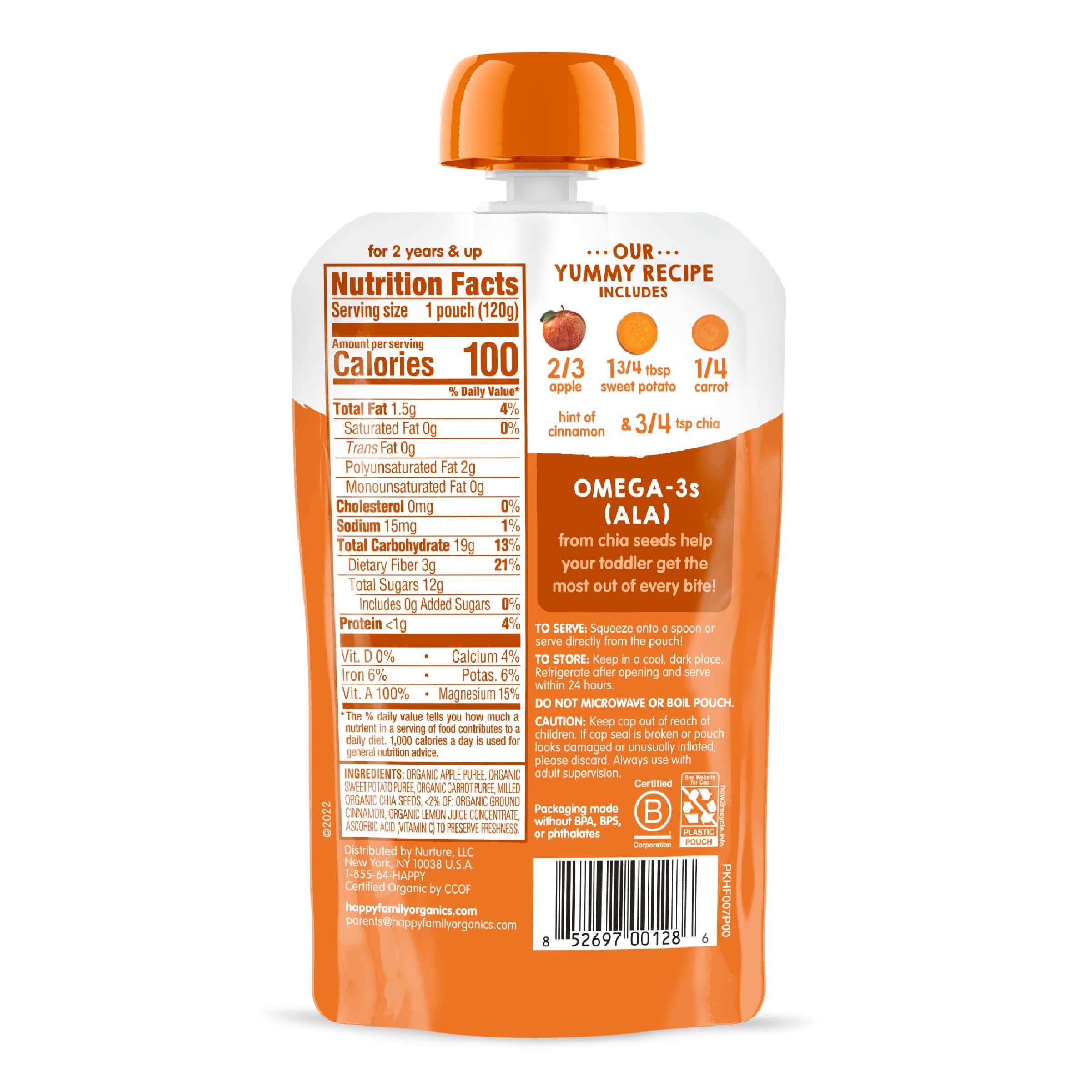Happy Tot Organics Super Foods, Sweet Potato, Apple, Carrot & Cinnamon, 4.22 Ounce (Pack of 1)