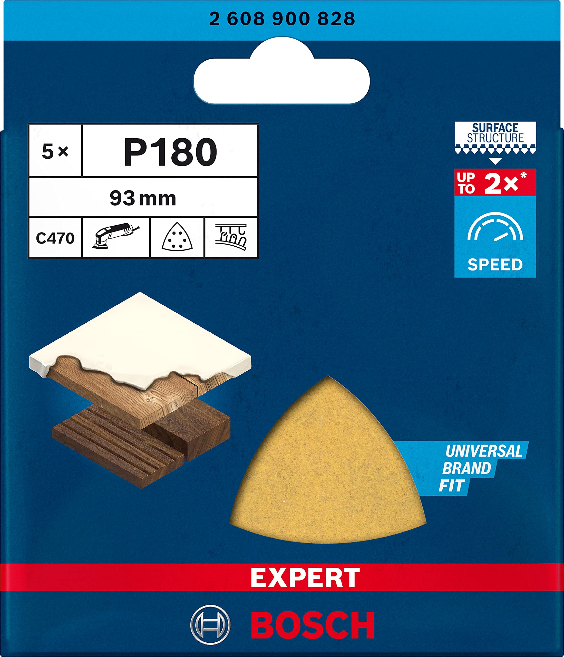 Bosch Professional 5X Expert C470 Sandpaper (for Hardwood, Paint on wood, 93x93 mm, Grit 180, Accessories Delta Sander)