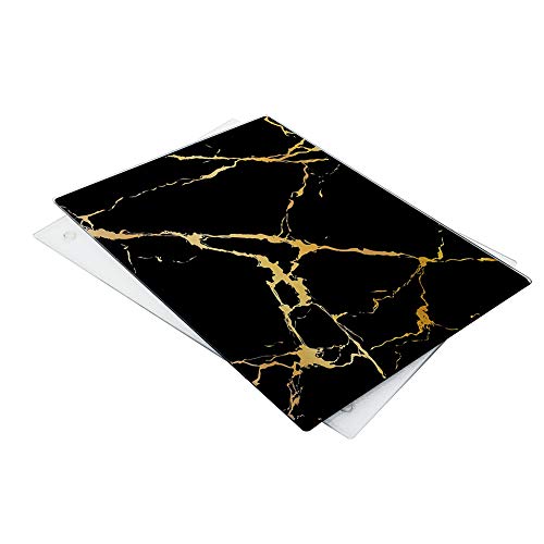 VASUHOME Tempered Glass Cutting Board Set of 2-16x12 inch Marble Pattern Chopping Board for Kitchen - Scratch, Heat, Shatter Resistant and Easy to Clean- Black(Gold) and Clear