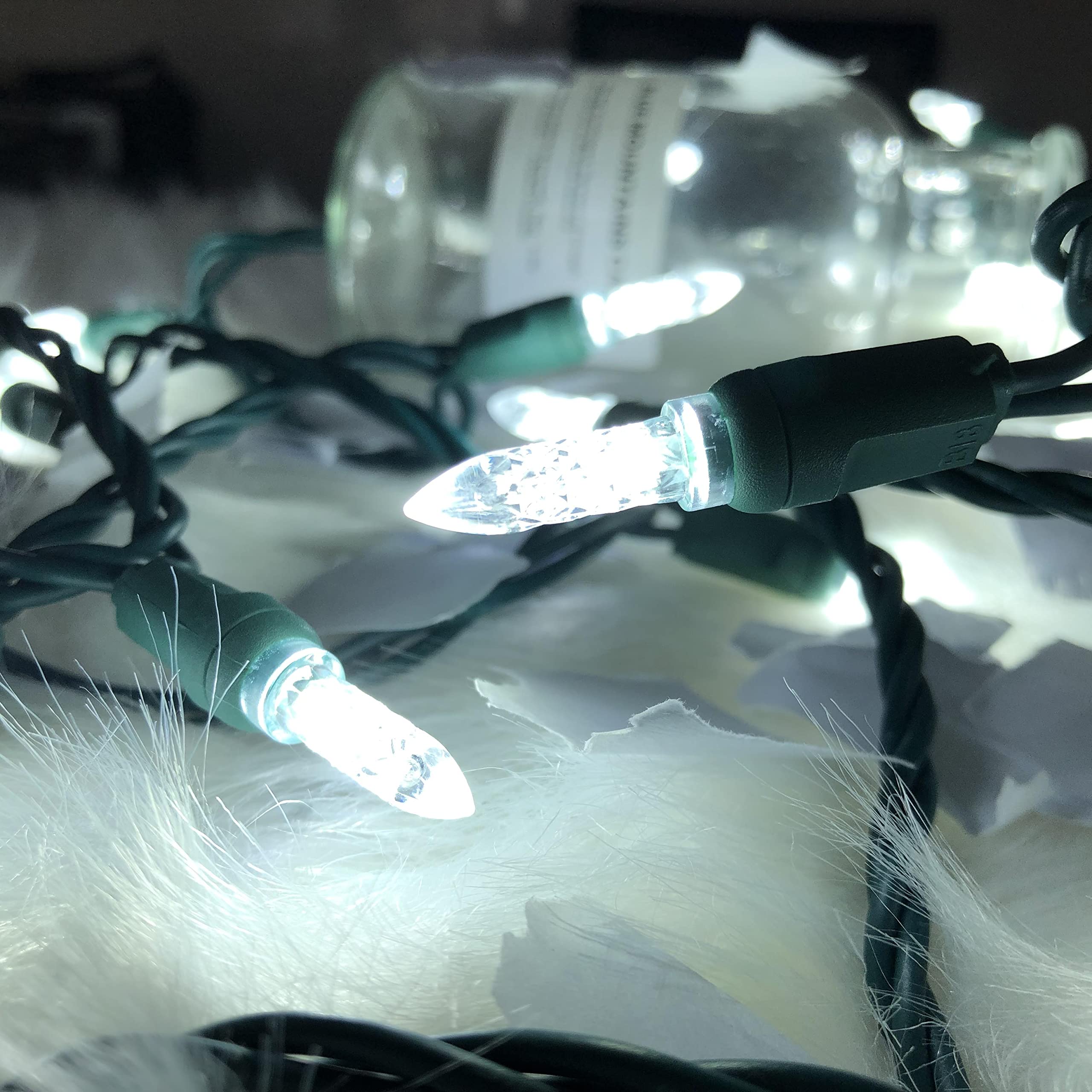 Dalla Costa 50 Count M5 Faceted Christmas Mini Light Set Indoor/Outdoor Use String Lights for Garden Christmas Tree Patio Lawn Party Home 120V UL Certified Green Wire 17 Feet (Cool White)