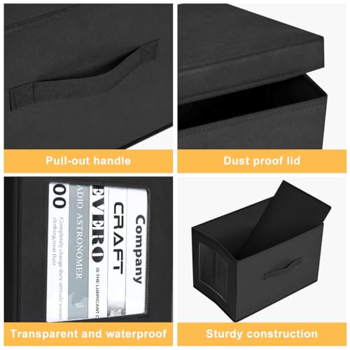 DIMJ Closet Storage Bins With Lids, Fabric Storage Boxes With Lids, Foldable Storage Cubes With Window, Decorative Fabric Storage Bins for Clothes Towel Books,4 Pack Black