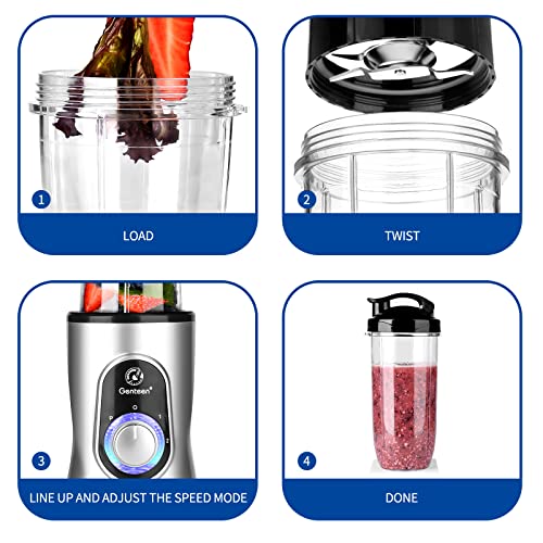 Genteen Personal Smoothie Bullet Blender,650W| 8 Pcs Smoothie Blender with 3 Speeds,24+17oz Travel Bottles BPA Free Single Serve Blender for Protein Shakes (Silver)