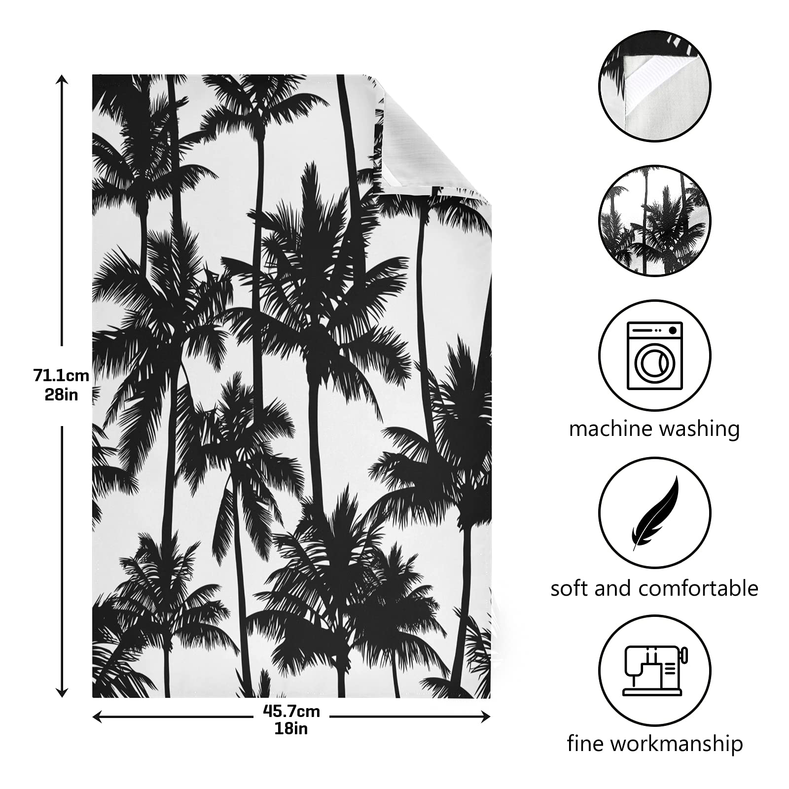 ALAZA Tropical Black Palm Tree White Decorative Kitchen Dish Towels Set of 4,Soft and Absorbent Kitchen Hand Towels Home Cleaning Towels Dishcloths,18 x 28 Inch